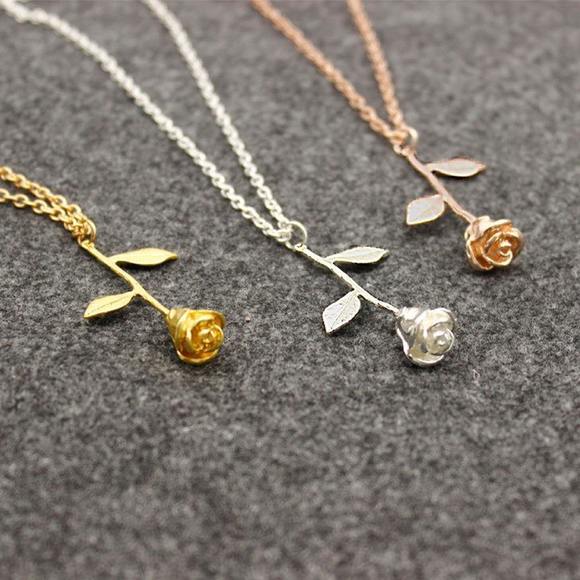 Jewelry | Rose Gold Long Stem Rose Pendant Necklace | Poshmark